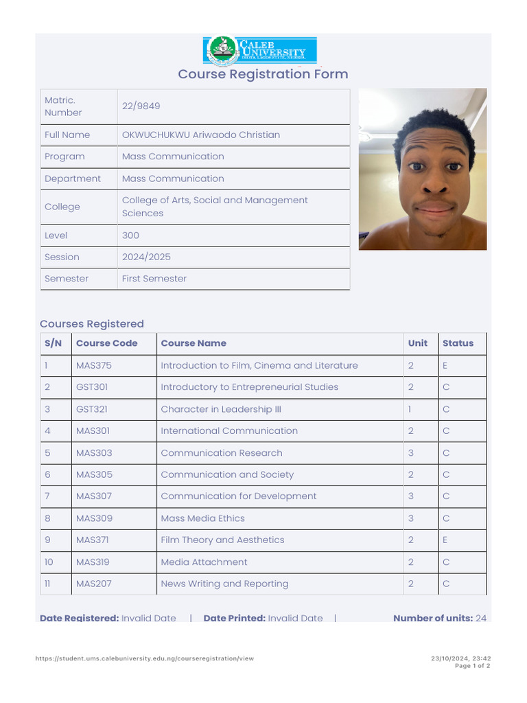 Course Form Caleb University | PDF | Human Communication | Mass Media