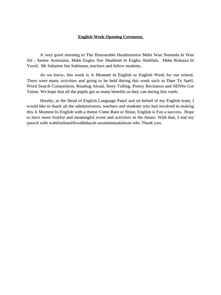 Speech For English-Week | PDF