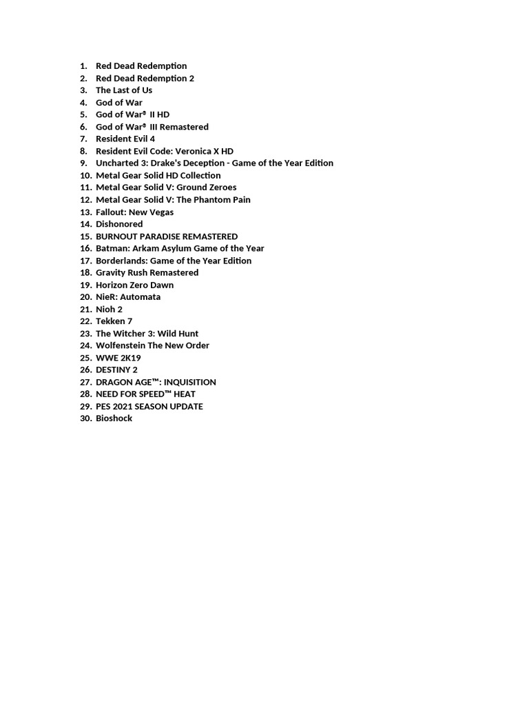 Game List Ps | PDF