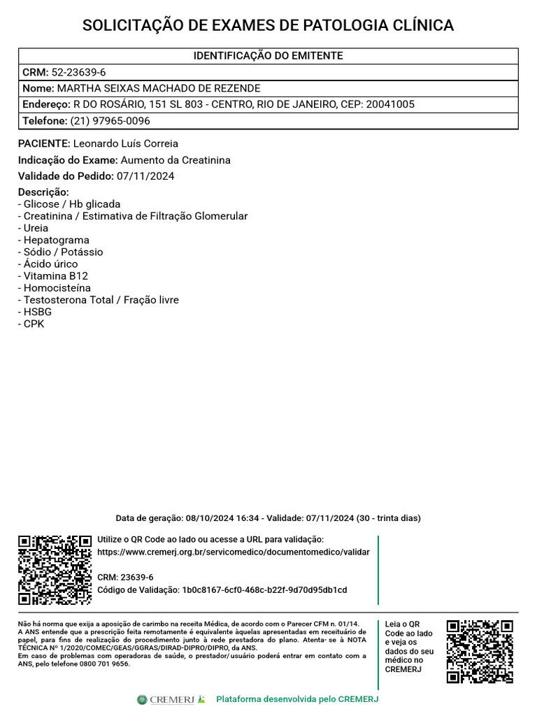 Solicitação de Exames de Patologia Clínica | PDF
