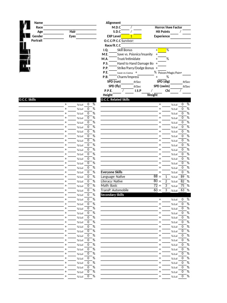 Dead Reign Basic Sheet Survivor Calc | PDF