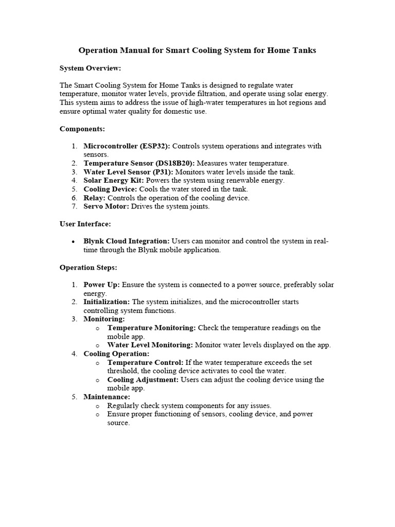 Smart Cooling System Operation Manual | PDF | Mobile App | Water