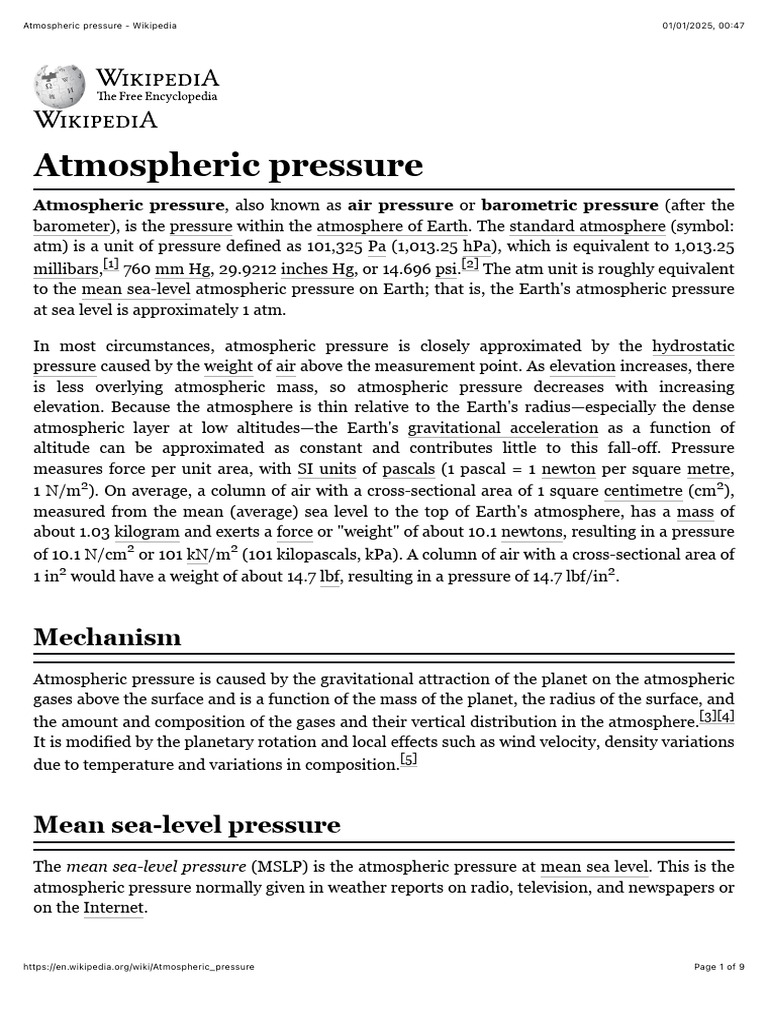 Atmospheric pressure | PDF | Atmospheric Pressure | Pascal (Unit)