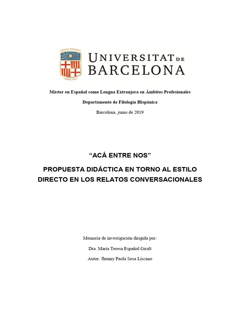 TFM Acá Entre Nos Propuesta Didáctica en Torno Al Estilo Directo en Los Relatos Conversacionales ...