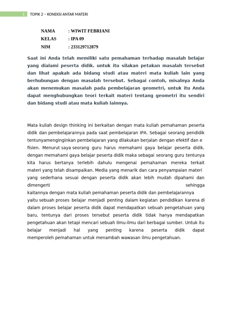 Topik 2 - Koneksi Antar Materi - Wiwit Febriani | PDF