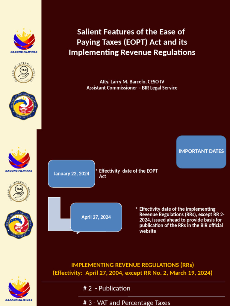 SALIENT FEATURES OF EOPT ITS IRRs DOH ACIR Larry Barcelo 10.24.2024 ...