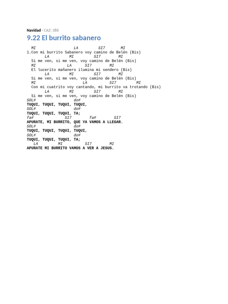 El Burrito Sabanero: Letra y Acordes | PDF