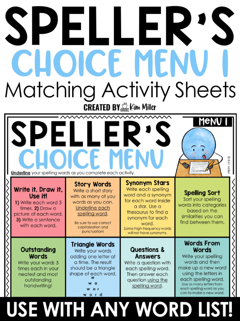 Spelling Menu 1 Activity Pages | PDF | Menu | Copyright