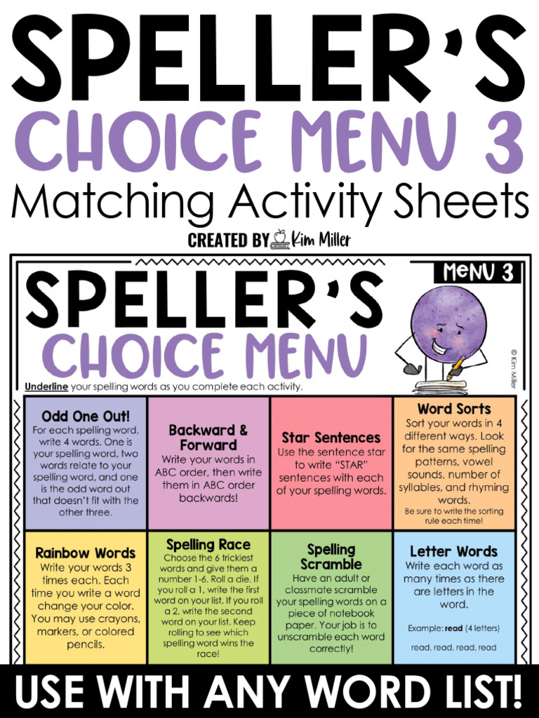 Spelling Menu 3 Activity Pages | PDF | Menu | Copyright