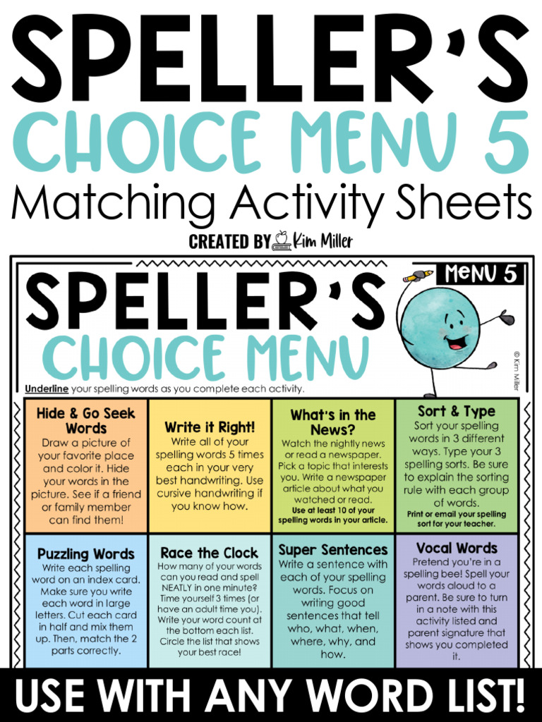 Spelling Menu 5 Activity Pages | PDF | Menu | Copyright