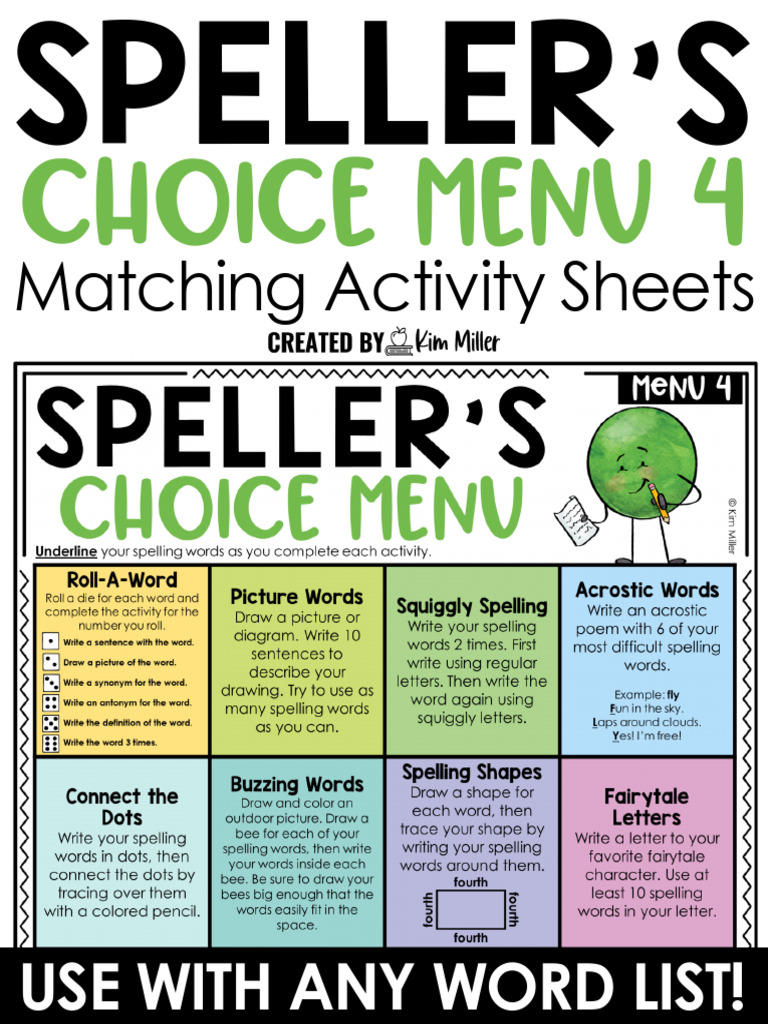 Spelling Menu 4 Activity Pages | PDF | Menu | Copyright