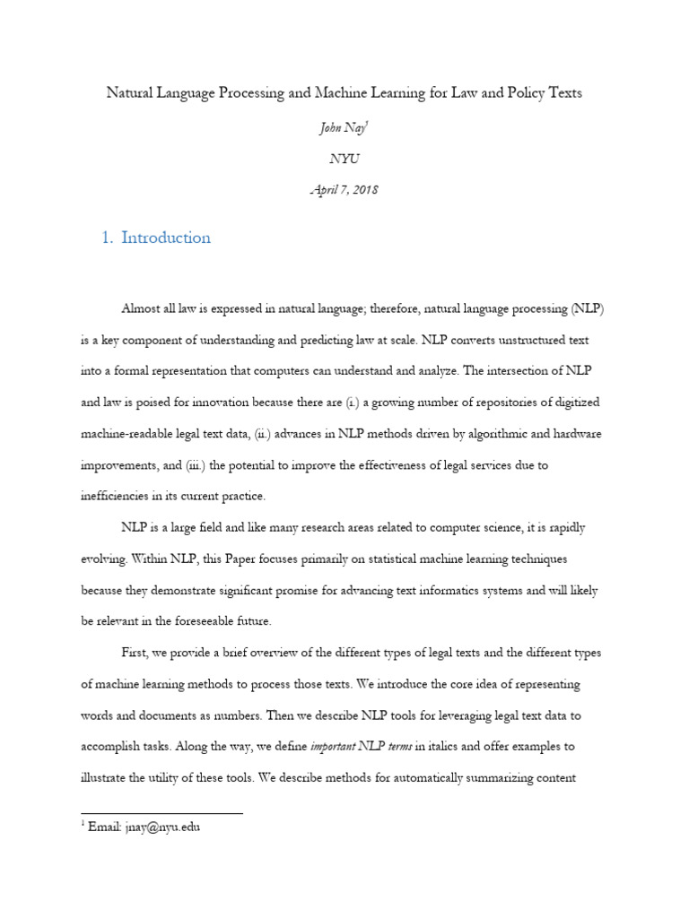 Natural Language Processing and Machine Learning For Law and Policy Texts | PDF | Part Of Speech ...