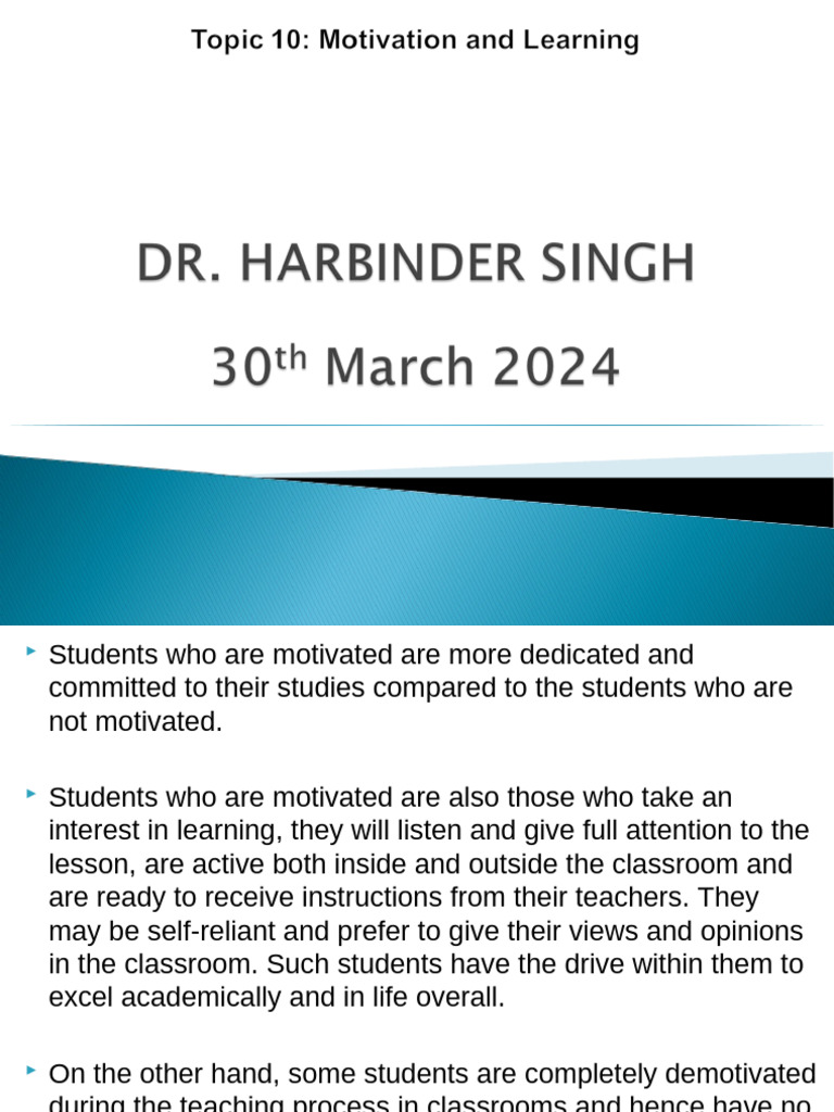 Importance Of Student Motivation In Learning Pdf Motivational