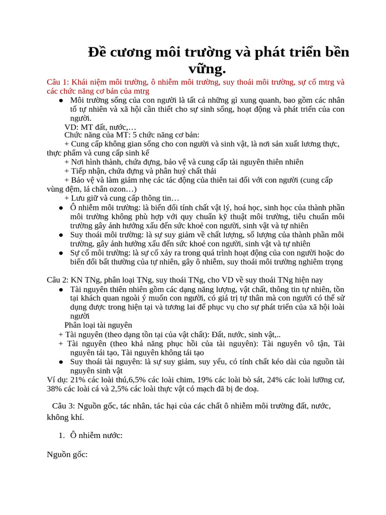 Bản Sao Của Đề Cương MTRG PT - Đề Cương Môi Trường Và Phát Triển | PDF