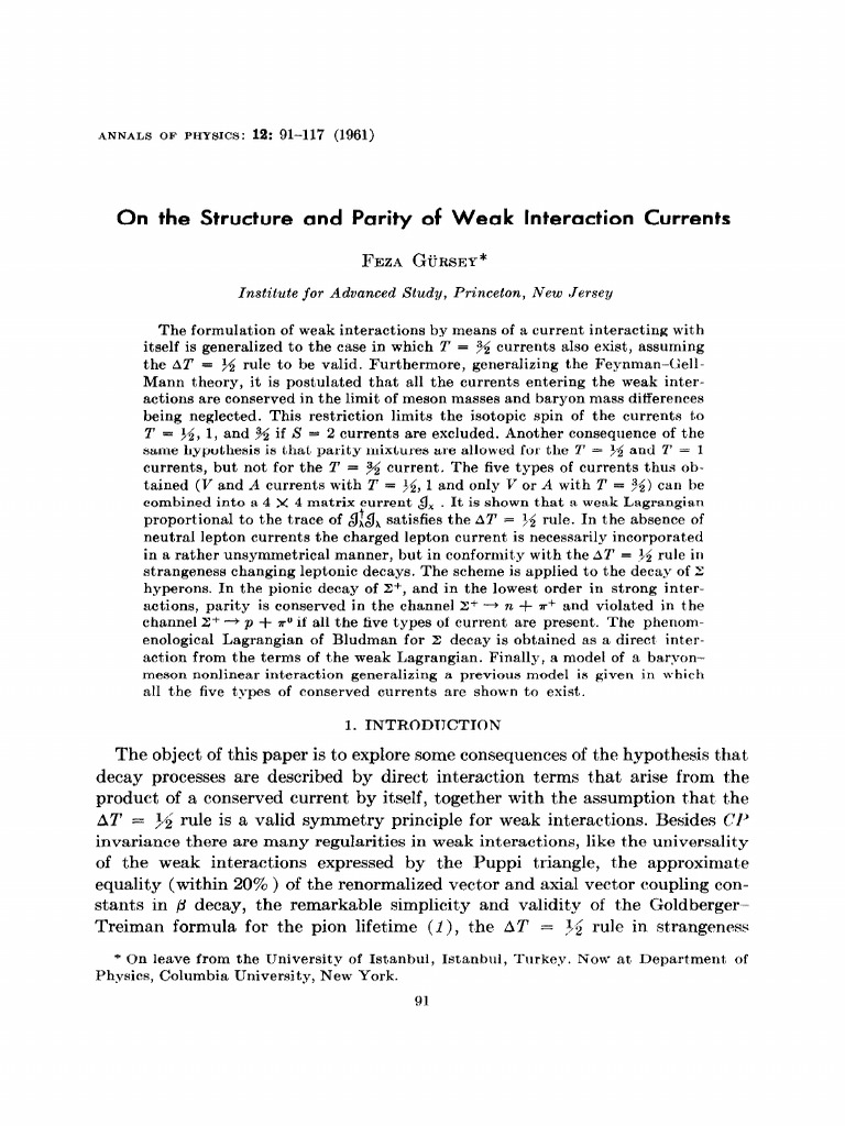 Weak Interaction Currents and Parity | PDF | Quantum Mechanics ...