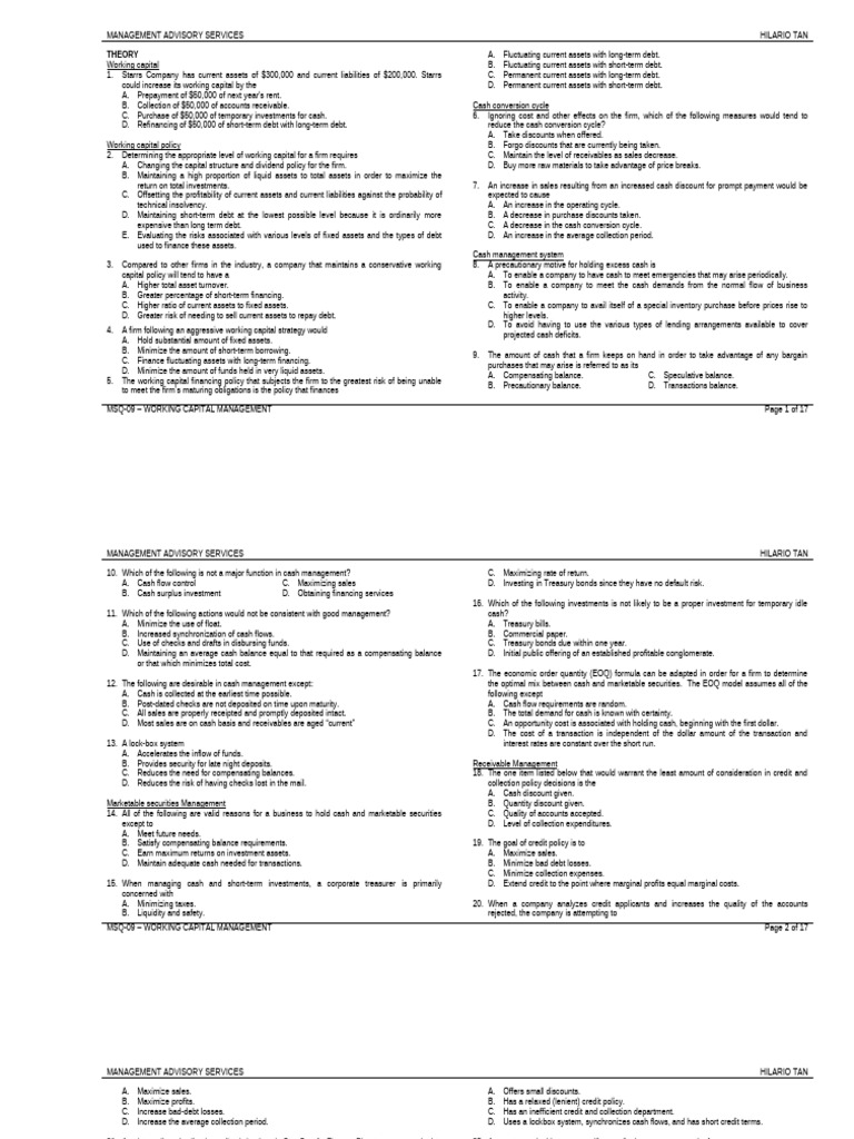 MSQ-09 Working Capital Finance | PDF | Inventory | Working Capital