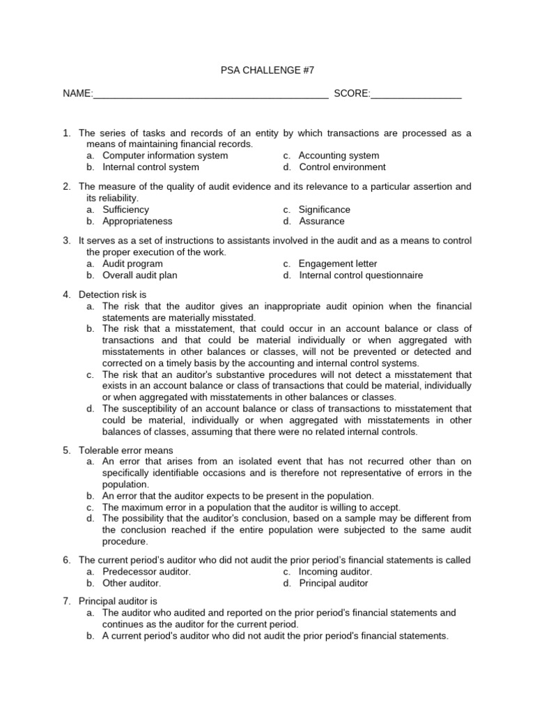 PSA CHALLENGE #7 done | PDF | Audit | Internal Control