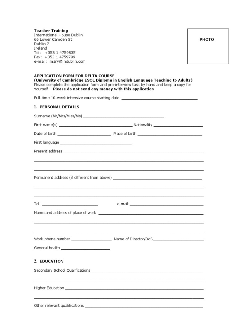 DELTA Application Form and Pre-Interview Task | PDF | English As A Second Or Foreign Language ...