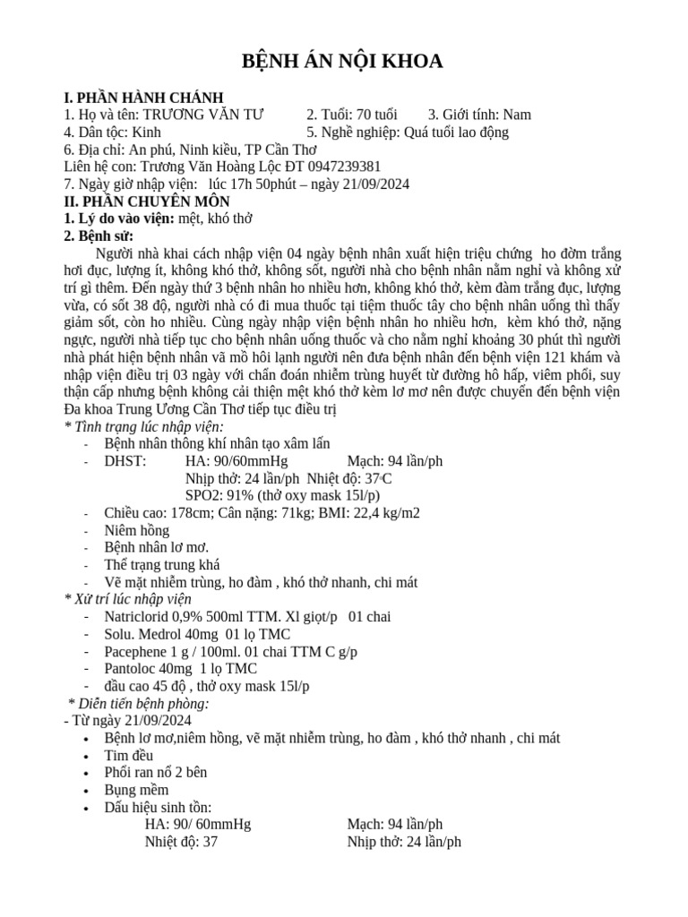 Benh An ICU Viem Phoi Suy Ho Hap | PDF