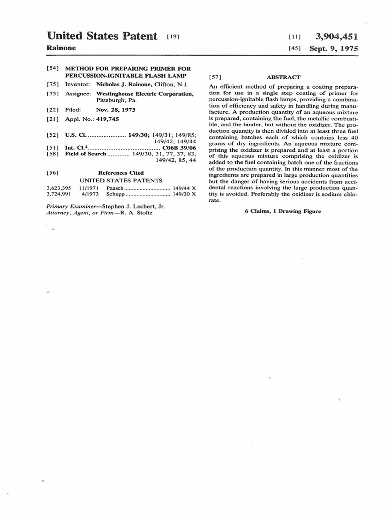 Method for preparing primer for percussion-ignitable flash lamp.US ...