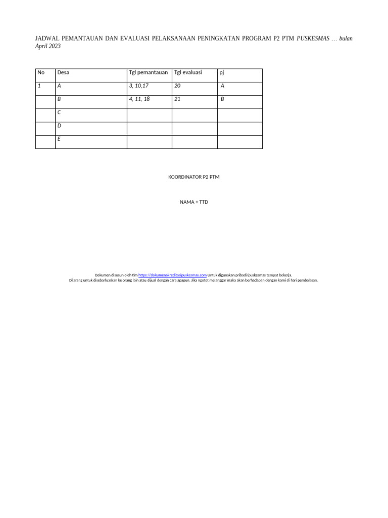 Jadwal Evaluasi P2 PTM Puskesmas | PDF