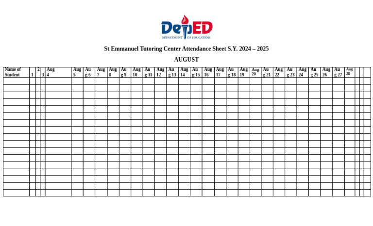 ST Emmanuel Tutoring Center Attendance Sheet S | PDF