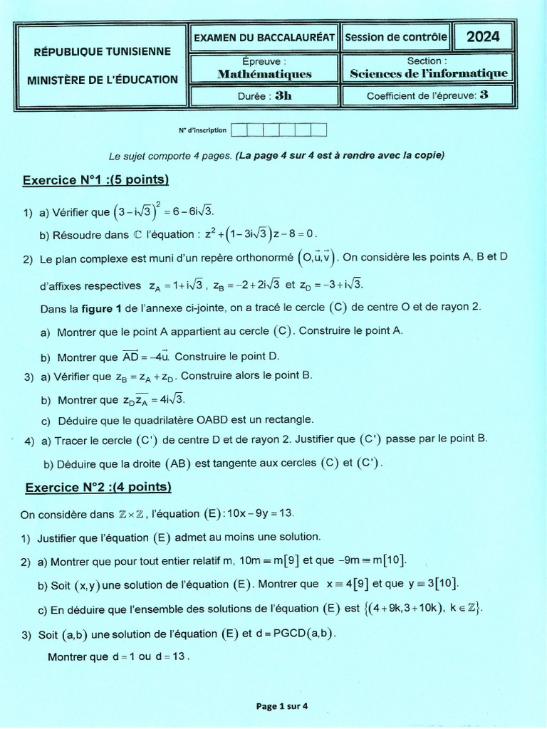 Bac Info 2024 Mathematiques Session Controle | PDF