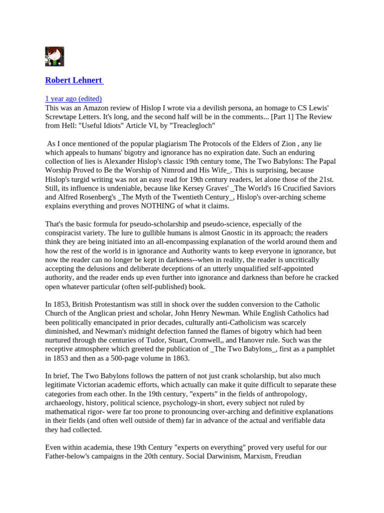 The Two Babylons - Based Refutation of Hislop by Robert Lehnert | PDF ...
