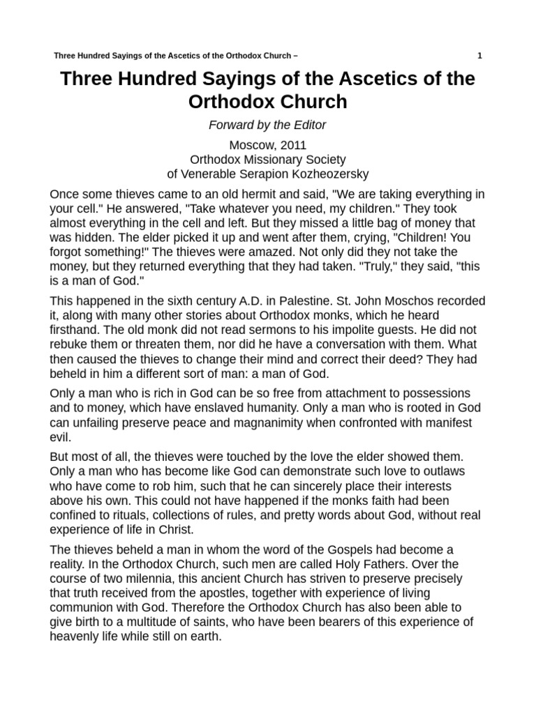 Sayings of Orthodox Ascetics | PDF | Saint | Jesus