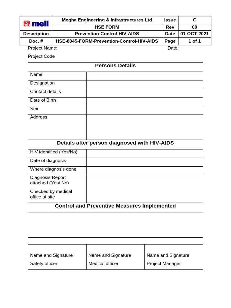 HSE-8045-FORM-Prevention-Control-HIV-AIDS | PDF
