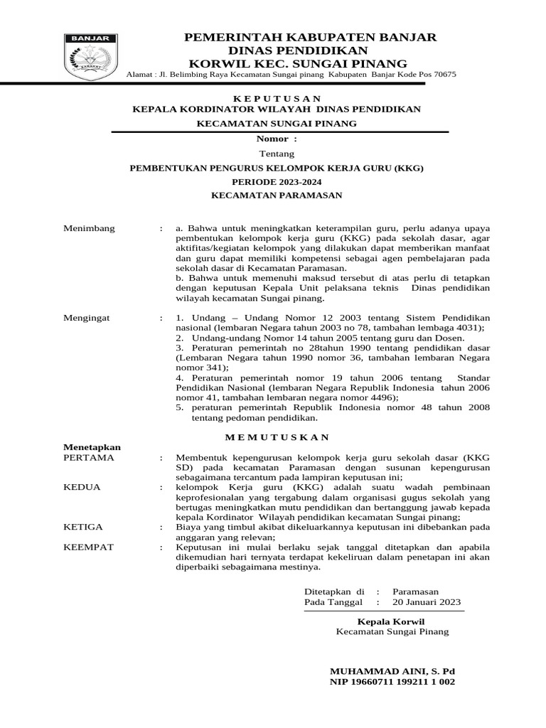 SK Pengurus KKG | PDF