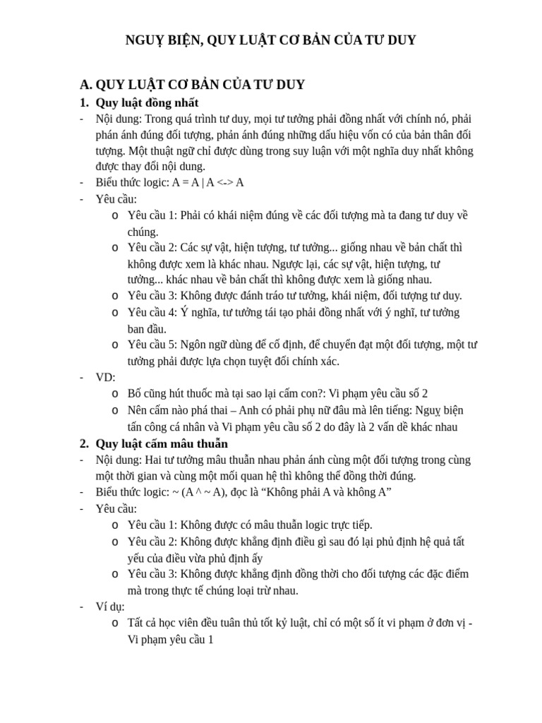 NGUỴ BIỆN, QUY LUẬT CƠ BẢN CỦA TƯ DUY | PDF