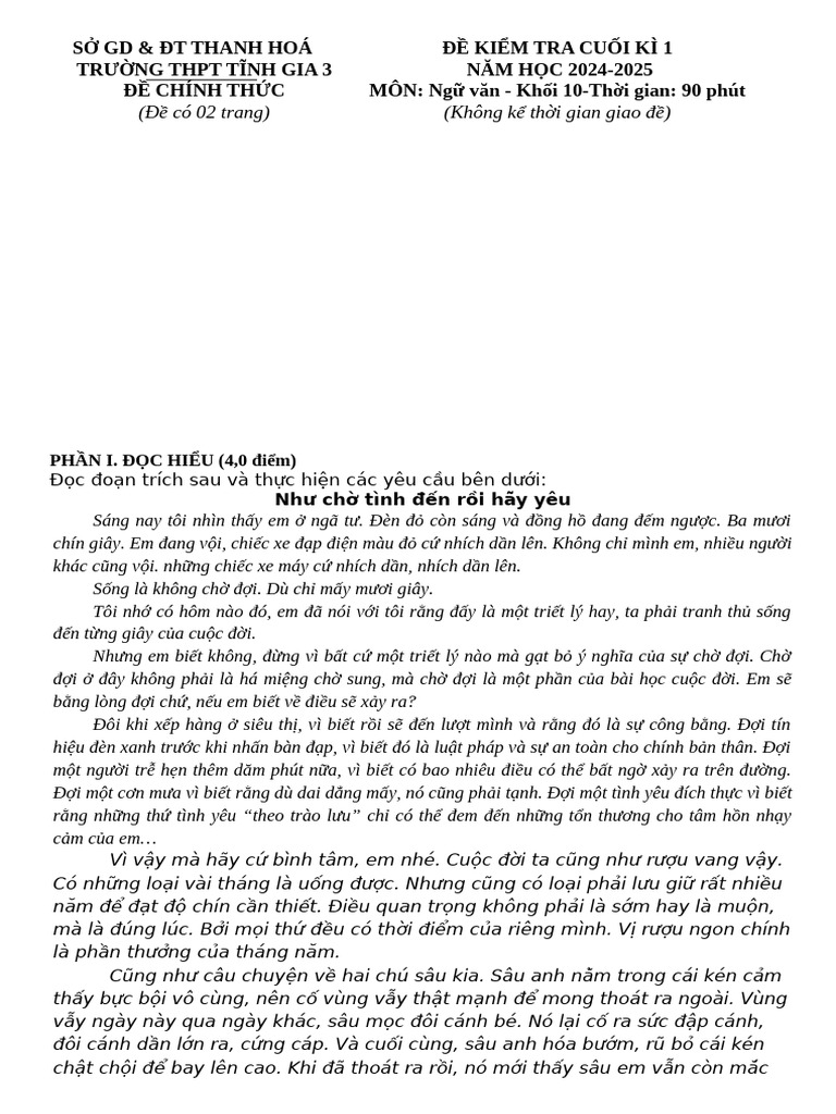 NV10- Đề, Đáp án CUỐI KÌ I | PDF