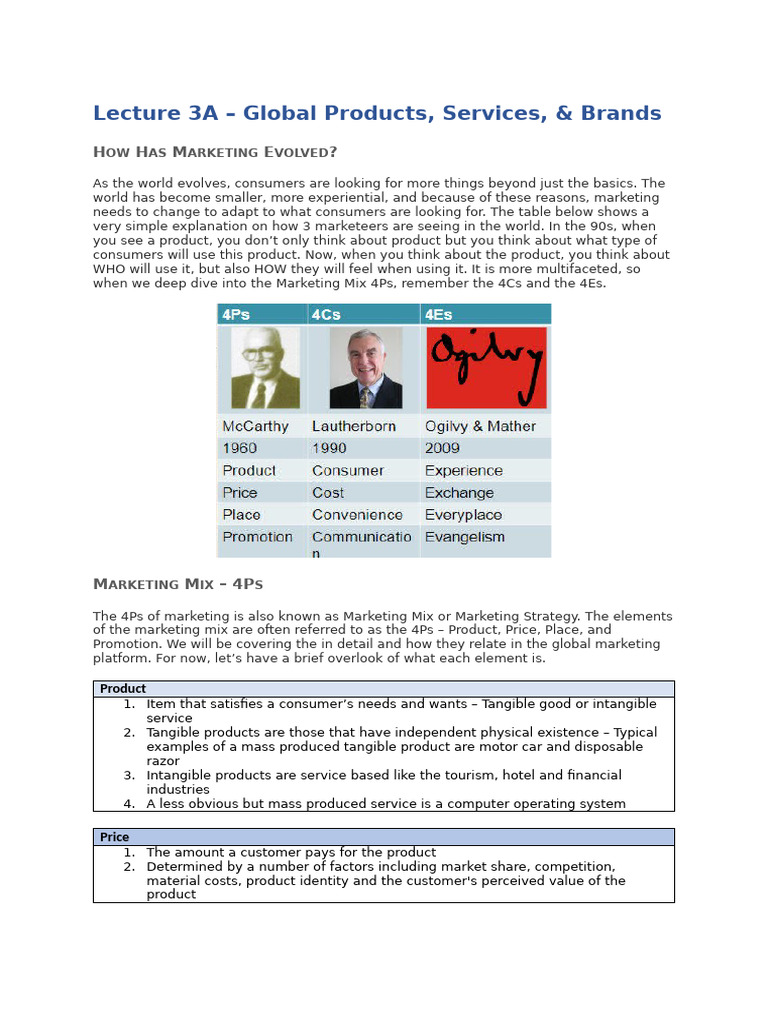 Lecture 3 Notes - Global Products, Services, and Brands | PDF ...