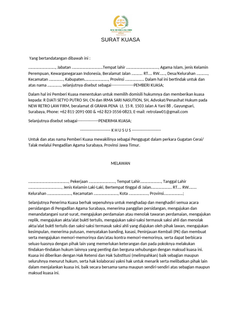 Surat Kuasa Gugat Cerai by Irma | PDF