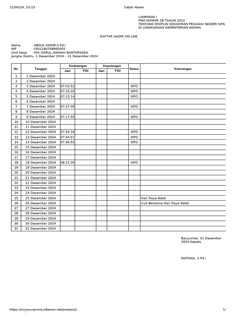 Cetak Absen Desember Online | PDF