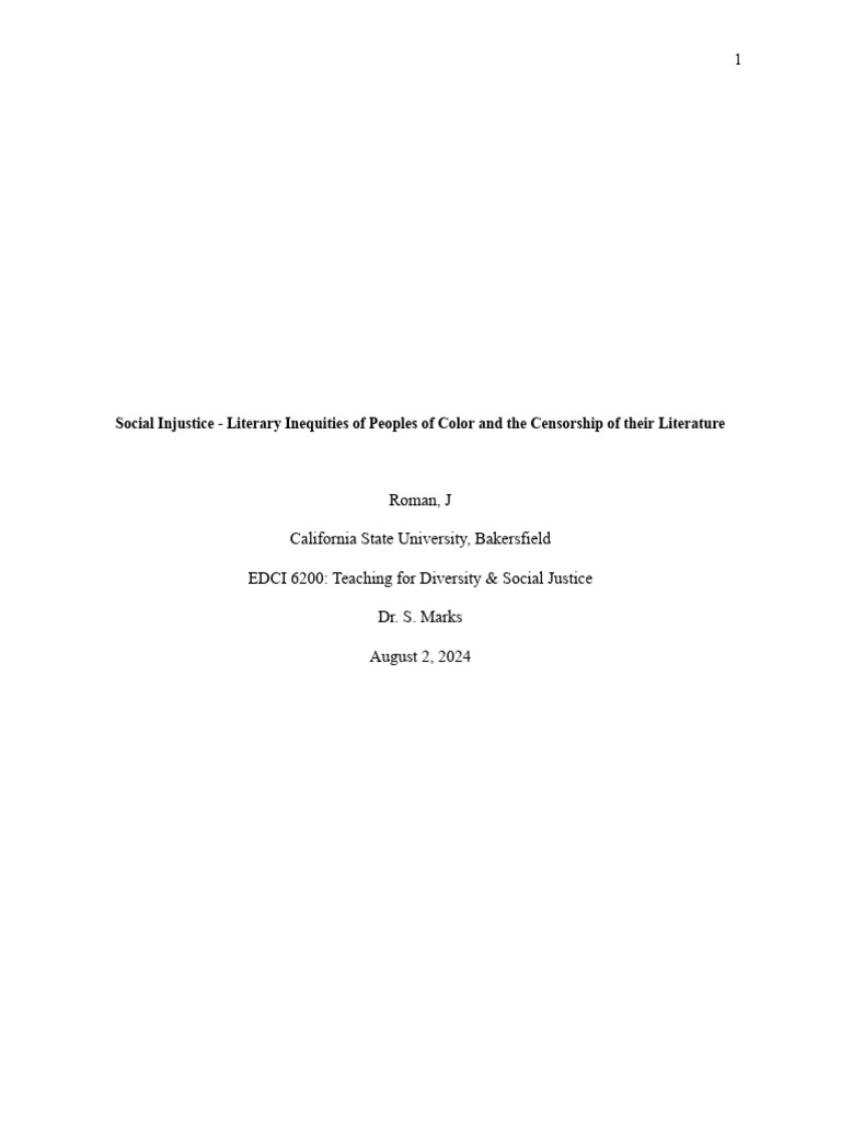 Social Injustice - Literary Inequities of Peoples of Color and The ...