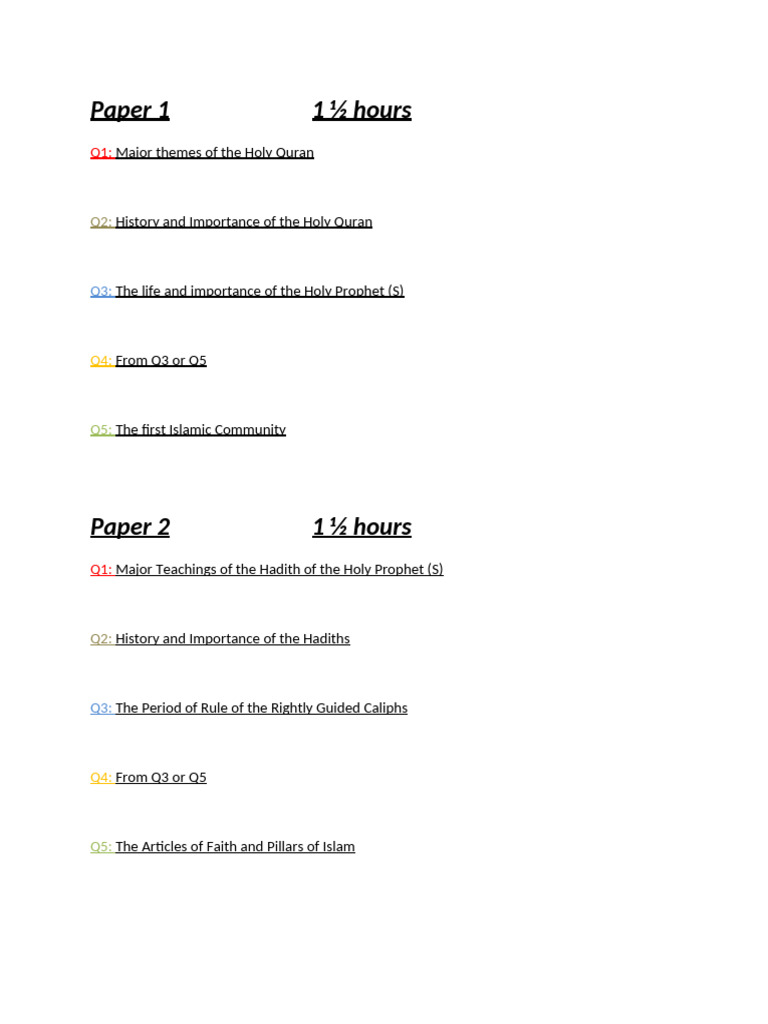 Islamiyat Paper Pattern | PDF