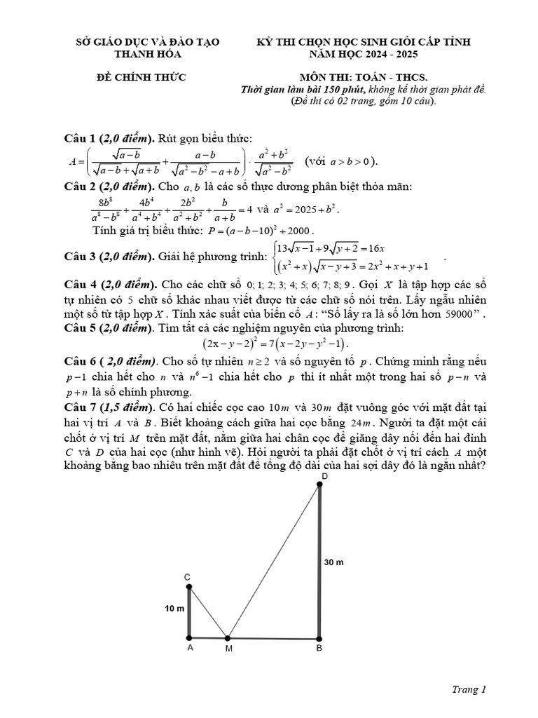 De Chon Hoc Sinh Gioi Tinh Toan Thcs Nam 2024 2025 So GDDT Thanh Hoa | PDF