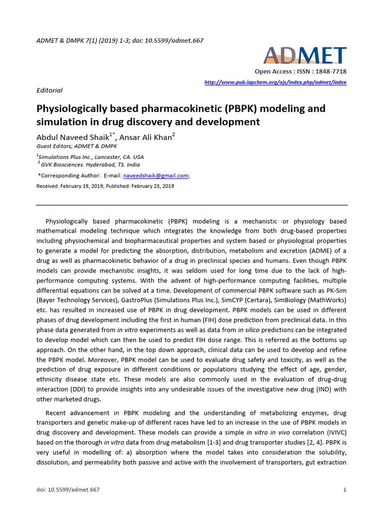 Physiologically Based Pharmacokinetic (PBPK) Modeling and Simulation in ...