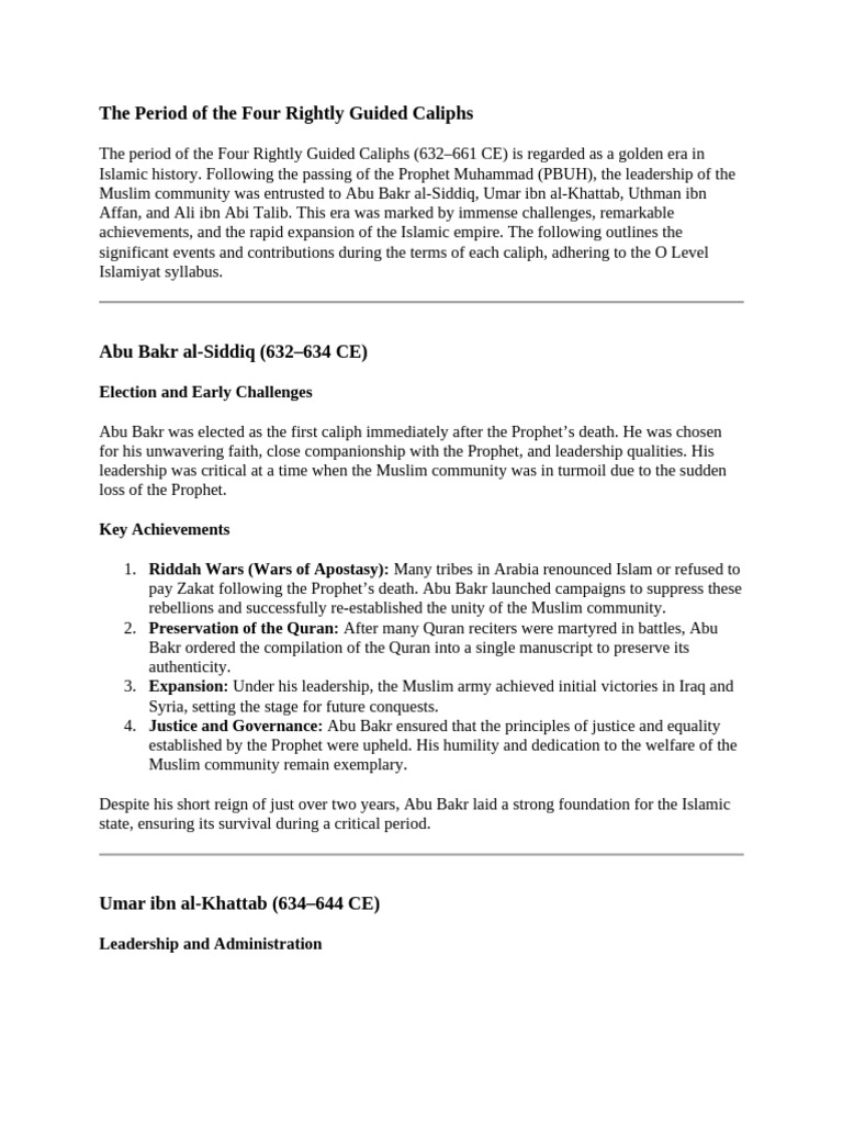 Achievements of the Four Caliphs | PDF | Umar | Ali