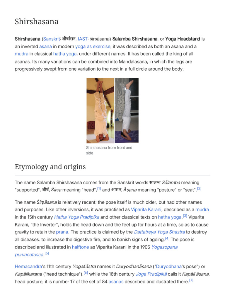 Shirshasana - Wikipedia | PDF | Hatha Yoga | Yoga