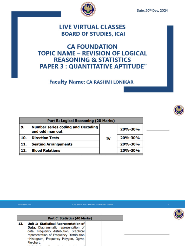 11 Revision For Logical Reasoning Statistics 1734680613 | PDF | Mean | Mode (Statistics)
