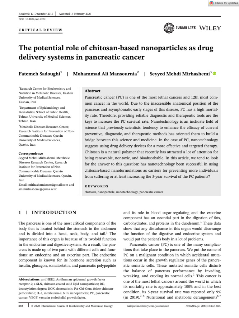 IUBMB Life - 2020 - Sadoughi - The Potential Role of Chitosan‐Based Nanoparticles as Drug ...