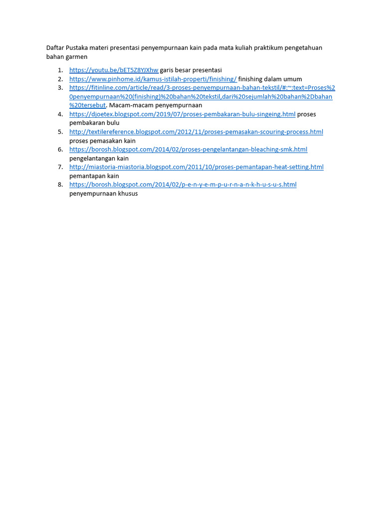 Daftar Pustaka materi presentasi penyempurnaan kain pada mata kuliah praktikum pengetahuan bahan ...