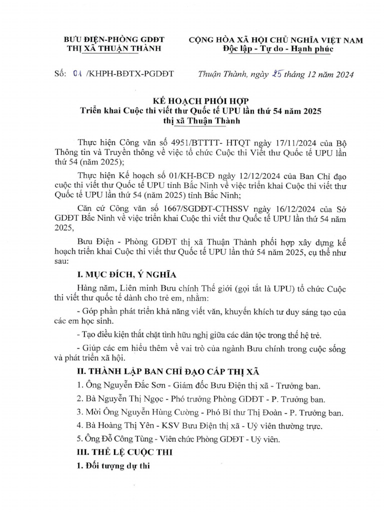 KH-01-Cuoc Thi Viet Thu QT UPU | PDF