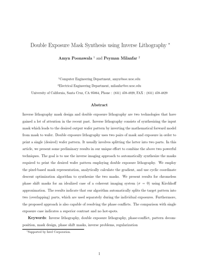 Double Exposure Mask Synthesis Using Inverse Lithography | PDF ...