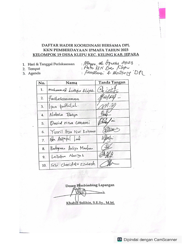 Daftar Hadir Koordinasi DPL | PDF