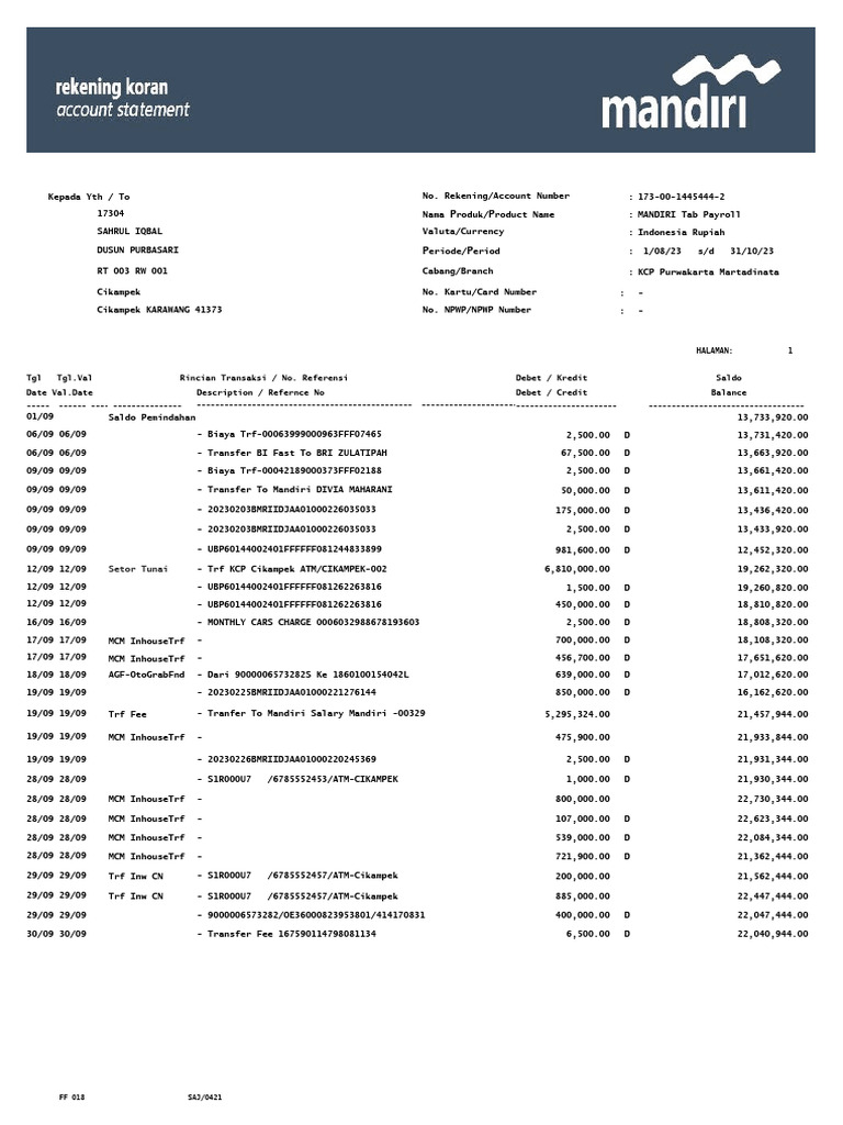 Mandiri Payroll Transaction Summary | PDF