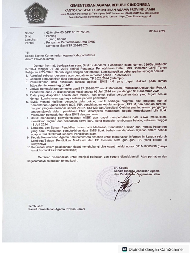 Pemutakhiran Emis Semester Ganjil 2024-2025 | PDF